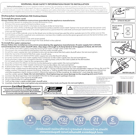 Certified Appliance Accessories Dishwasher Installation Kit with Right ...