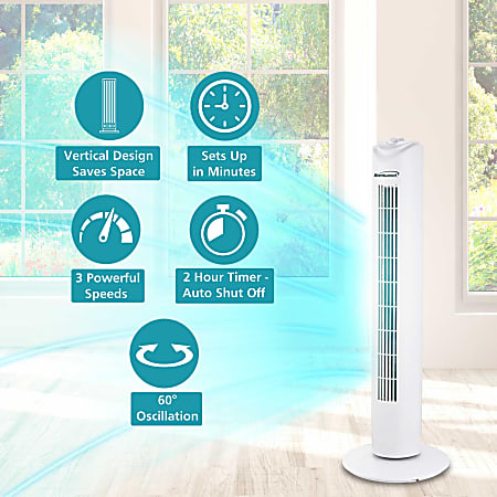 Brentwood 32 In. 3 Speed Portable Oscillating Tower Fan with Timer ...