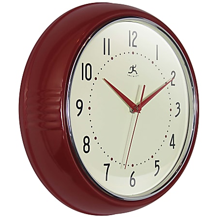 Infinity Instruments Round Retro Wall Clock 12 Red - Office Depot