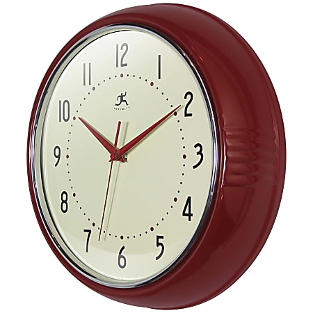 Infinity Instruments Round Retro Wall Clock 12 Red - Office Depot