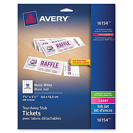 Avery Blank Tickets with Tear Away Stubs 1 34 Widthss x 5 12 Length ...