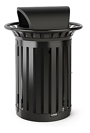 Suncast Commercial Outdoor Round Metal Slat Trash Can With Lid 35 ...