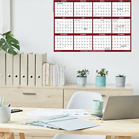 2025 SwiftGlimpse DailyYearly Wall Calendar 48 x 72 Maroon January 2025 ...