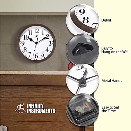 Infinity Instruments Simple Round Wall Clock 9 Brown - Office Depot