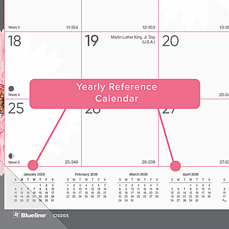2026 Blueline Monthly Desk Pad Calendar 22 x 17 Pink Daisy January To ...