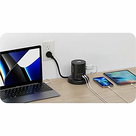 Uncaged Ergonomics Retractable Power Strip RPS2BLACK - Office Depot