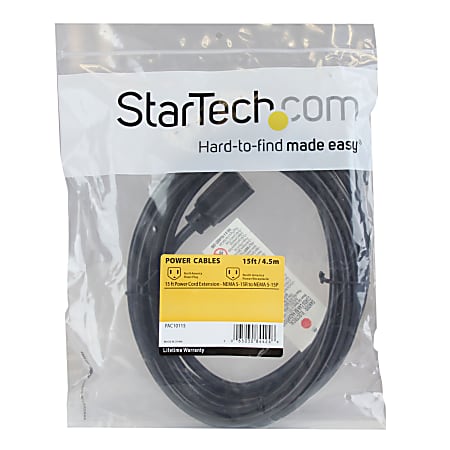 StarTech.com 15 ft Power Cord Extension NEMA 5 15R to NEMA 5 15P 15ft ...