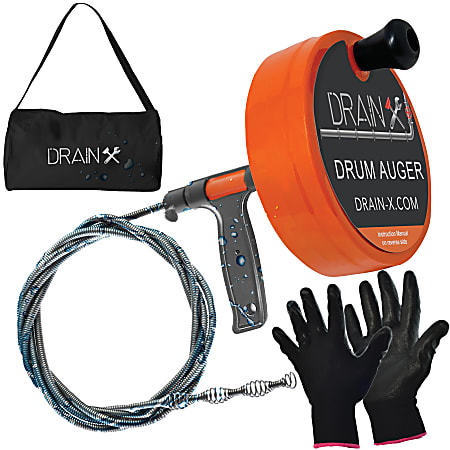DrainX Heavy Duty Steel Pro Drum Drain Auger 25 Orange - Office Depot