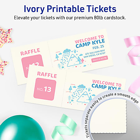 Avery Printable Tickets 2 18 x5.5 Matte Ivory Pack Of 80 - Office Depot