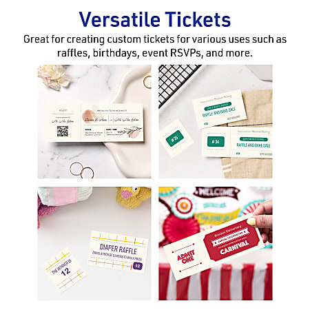 Avery Printable Tickets 2 18 x5.5 Matte Ivory Pack Of 80 - Office Depot