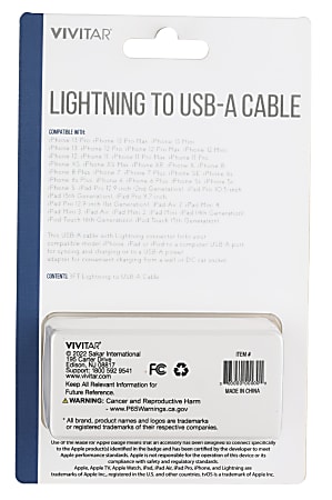 Vivitar Lightning To USB A Cable 3 Gray NIL1003 - Office Depot