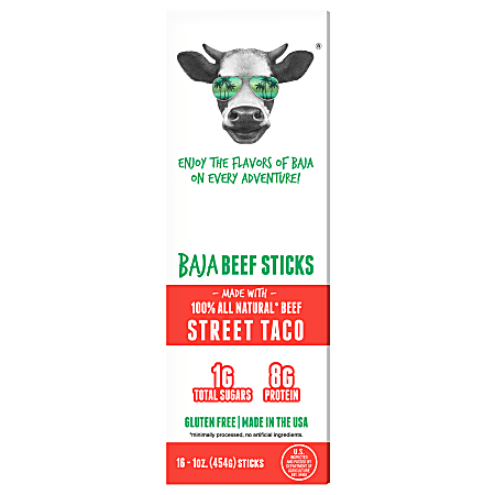 Baja Beef Sticks Street Taco 1 Oz Box Of 16 Sticks - Office Depot