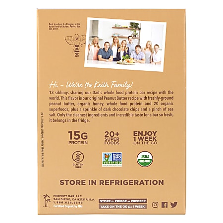 Perfect Bar Dark Chocolate Chip Peanut Butter Bars 2.3 Oz Pack Of 6 ...