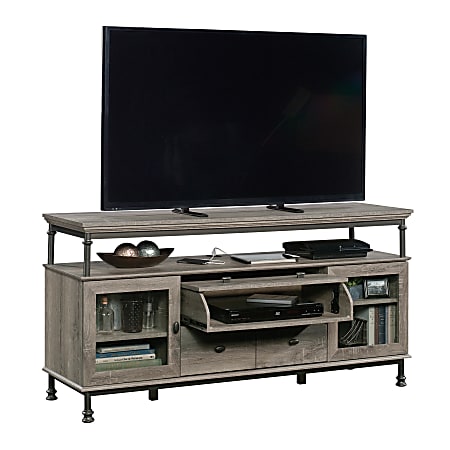 Sauder Canal Street Entertainment Credenza For 60 TVs 30 H x 60 W x 18 D Northern OakDark Metal ODP Business Solutions