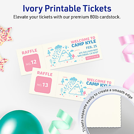 Avery Printable Tickets 1.75 x5.5 Matte Ivory Pack Of 100 - Office Depot