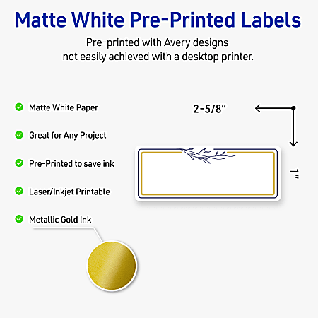 Avery Print To The Edge Labels Sure Feed S00 D2X PRWMP10 1 x 2 58 Matte ...