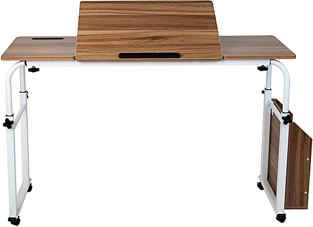 Mind Reader 44 W Adjustable Height Over Bed Table Desk White Office Depot