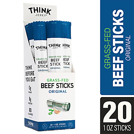 Think Jerky Grass Fed Beef Sticks 1 Oz Pack Of 20 Sticks - Office Depot