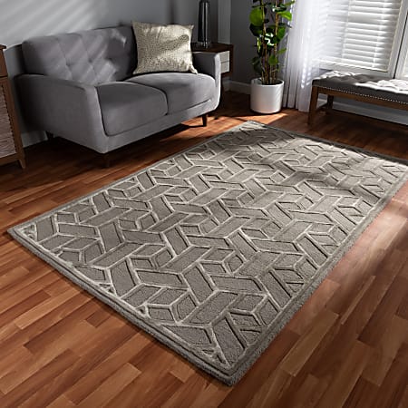Baxton Studio Vigo Hand Tufted Wool Blend Area Rug 63 x 90 58 Gray ...