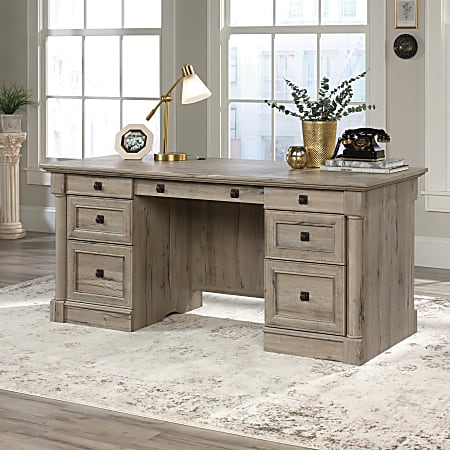 Sauder Palladia 66 W Double Pedestal Executive Computer Desk Split Oak ...