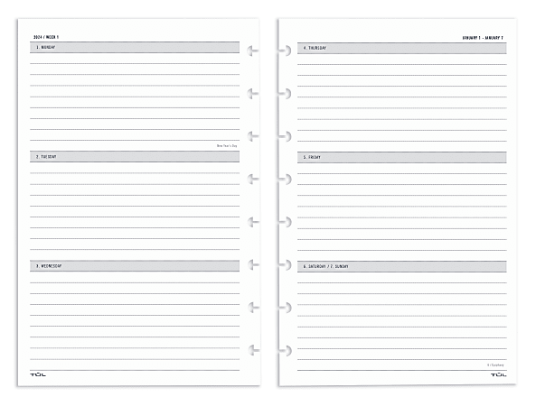 2024 TUL Discbound WeeklyMonthly Planner Refill Pages Junior Size ...