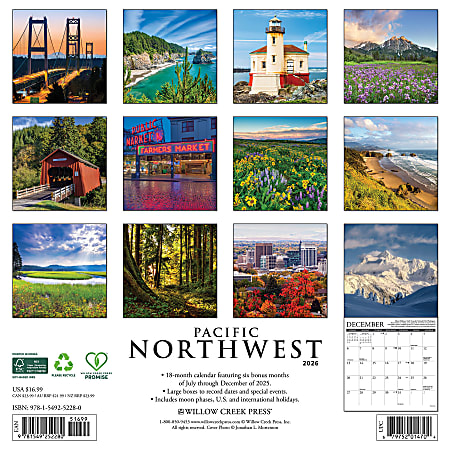 2026 Willow Creek Press Scenic Monthly Wall Calendar 12 x 12 Pacific ...