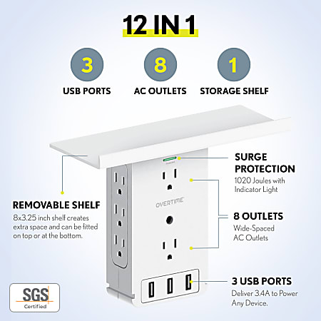 Overtime Multi Plug Outlet Extender 5 12 x 8 x 3 116 White - Office Depot