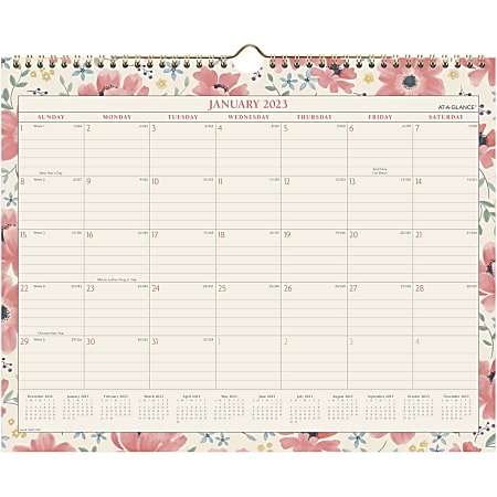 AT A GLANCE BADGE 2023 RY Monthly Wall Calendar Floral Medium 15 x 12 ...
