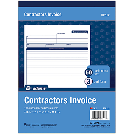 Adams Carbonless Contractors Invoices 3 Part 50 Sets - Office Depot