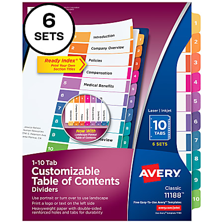 Avery Ready Index 1 10 Tab Binder Dividers With Customizable Table Of ...