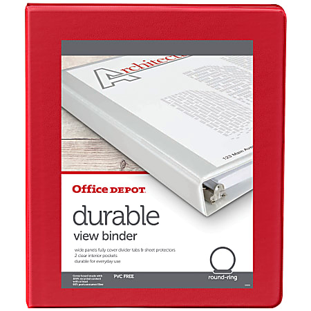 Office Depot Brand 3 Ring Durable View Binder 12 Round Rings Red ...