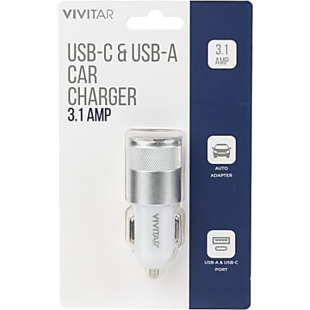 Vivitar USB C And USB A Car Charger White NIL6003 WHT STK 24 - Office Depot