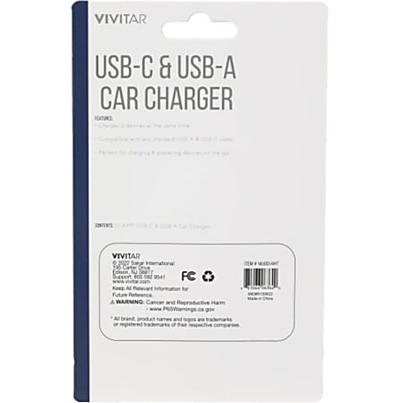 Vivitar USB C And USB A Car Charger White NIL6003 WHT STK 24 - Office Depot