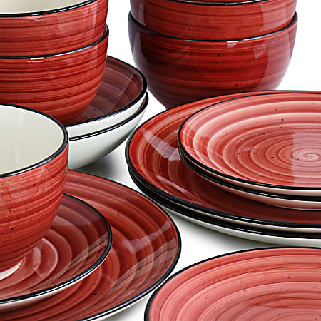 Elama Gia Round Stoneware Dinnerware Set Red Set Of 24 Pieces - Office ...