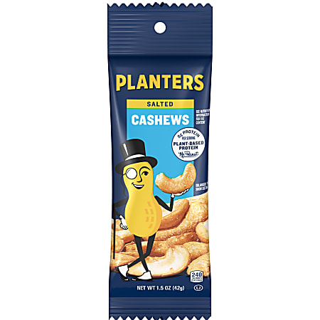 Planters Nut Pouches Salted Cashews 1.5 Oz Box Of 18 Pouches - Office Depot