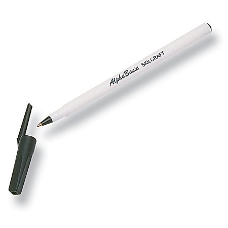 SKILCRAFT Stick Pens Medium Point White Barrel Black Ink Pack Of 12 ...