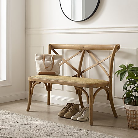 Linon Corie Bentwood Bench With Backrest 35 H x 44 12 W x 24 12 D Brown ...