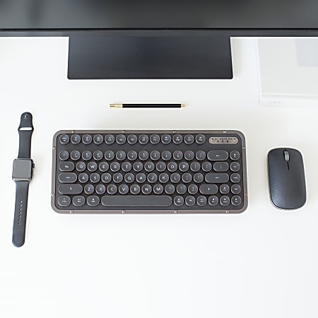 Azio Retro Wireless Keyboard Compact Gunmetal - Office Depot