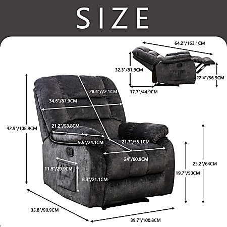 Bestier Oversized Fabric Recliner With 8 Point Vibration Massage Dark ...
