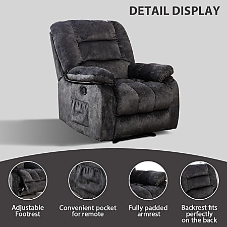 Bestier Oversized Fabric Recliner With 8 Point Vibration Massage Dark ...