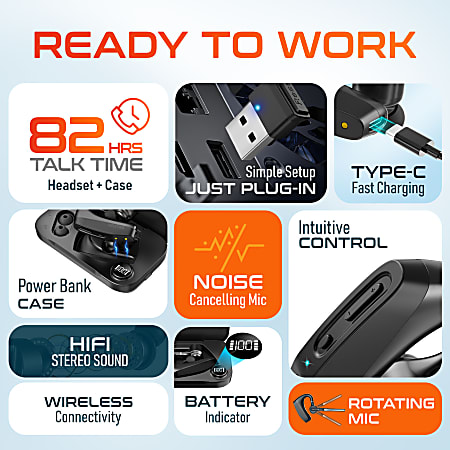 Delton K130 Wireless Bluetooth Computer Headset Charging Case and Auto ...