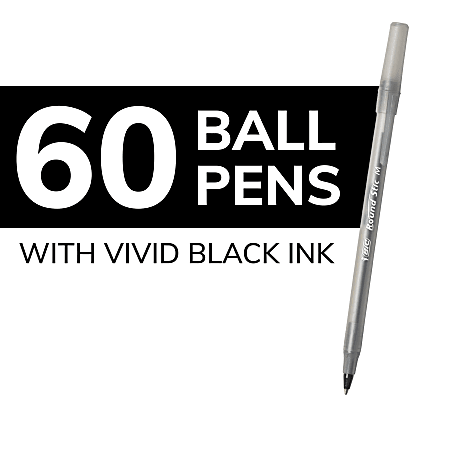 BIC Round Stic Ballpoint Pens Medium Point 1.0 mm Translucent Barrel ...