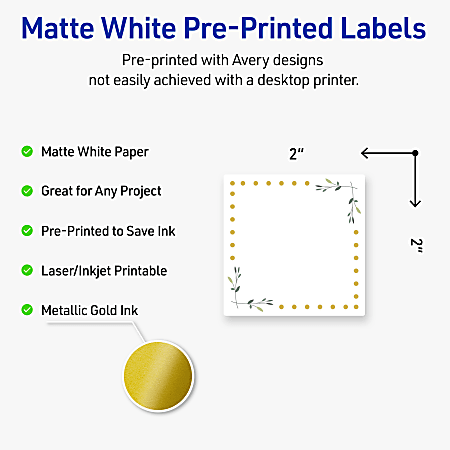 Avery Print To The Edge Labels Sure Feed S00 DN5 PRWMP10 2 x 2 Matte ...