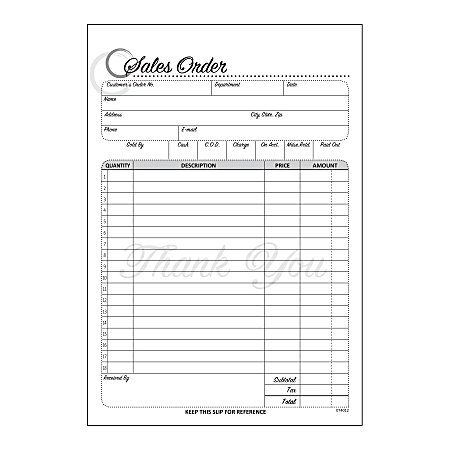 COSCO Sales Order Form Book With Slip 2 Part Carbonless 5 12 x 8 12 ...