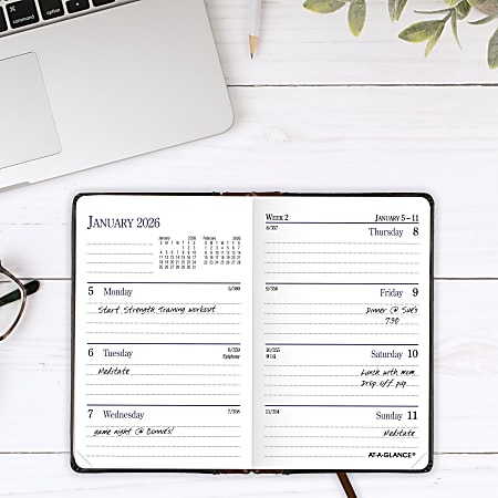 AT A GLANCE Fine Diary 2026 Weekly Monthly Diary Black Brown Pocket 2 ...