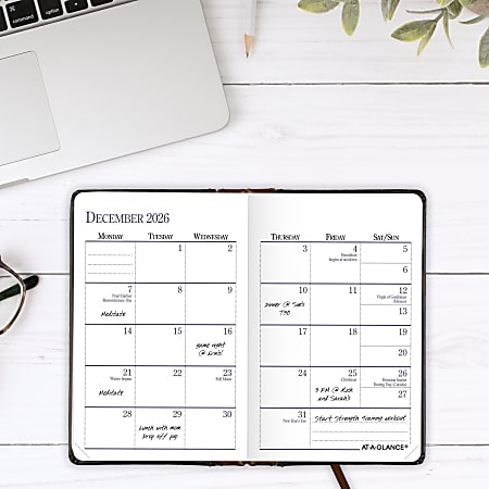AT A GLANCE Fine Diary 2026 Weekly Monthly Diary Black Brown Pocket 2 ...