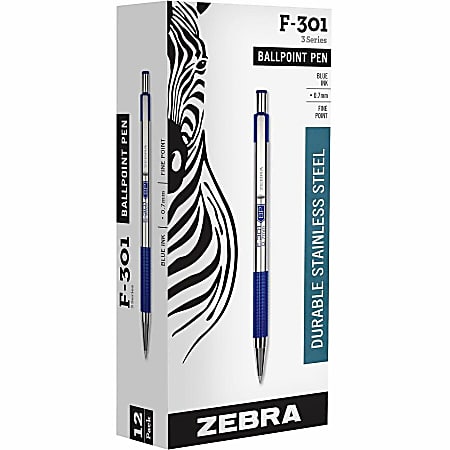 Zebra Pen F 301 Stainless Steel Ballpoint Pens Fine Pen Point 0.7 mm ...
