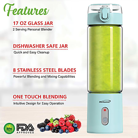 Brentwood 50 Watt 17 Oz Portable Battery Operated USB Chargeable Glass ...