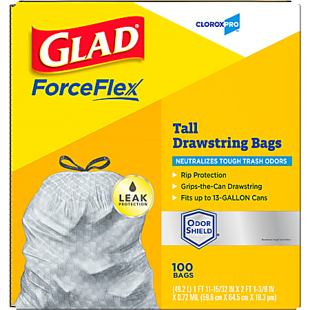 CloroxPro Glad ForceFlex Tall Kitchen Drawstring Trash Bags 0.9 mil 13 ...