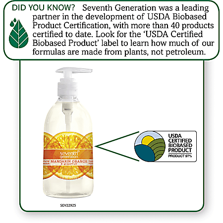 Seventh Generation Hand Wash Mandarin Orange and Grapefruit Scent 12 fl ...